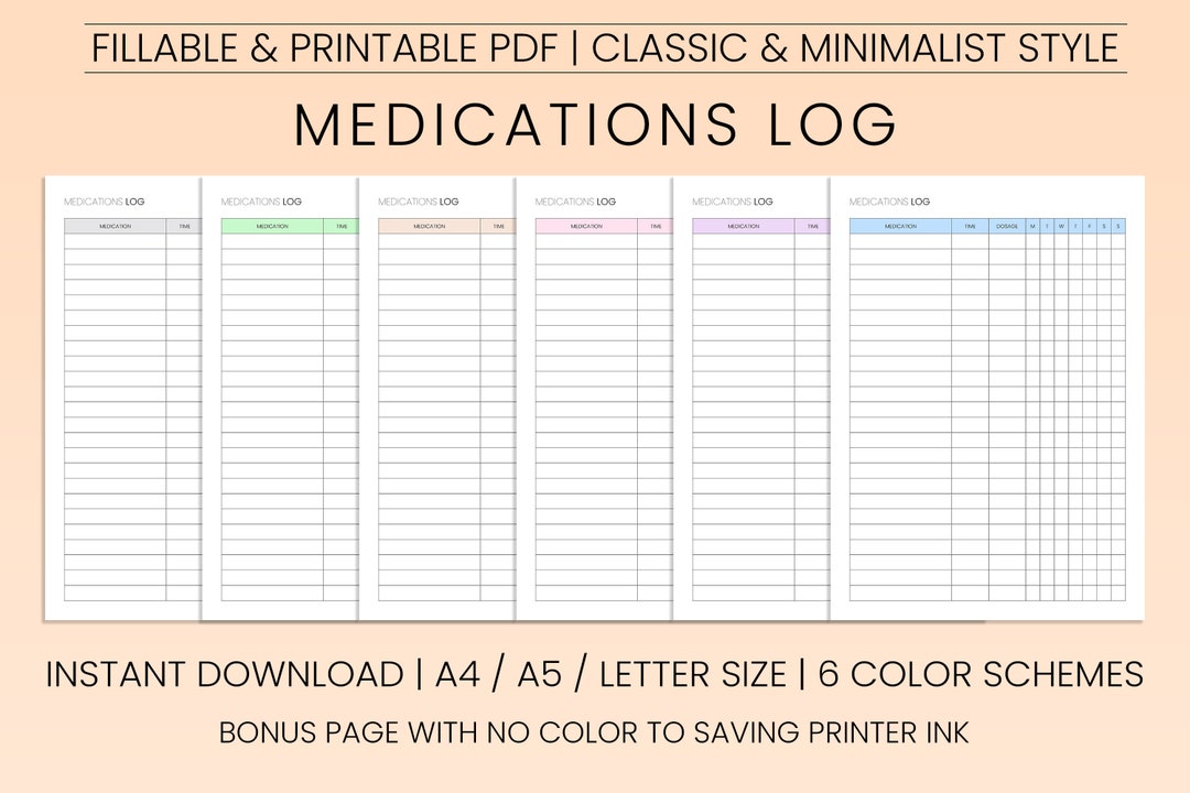 Medication Log, Medicine Log, Medication Tracker, Vitamin Tracker ...