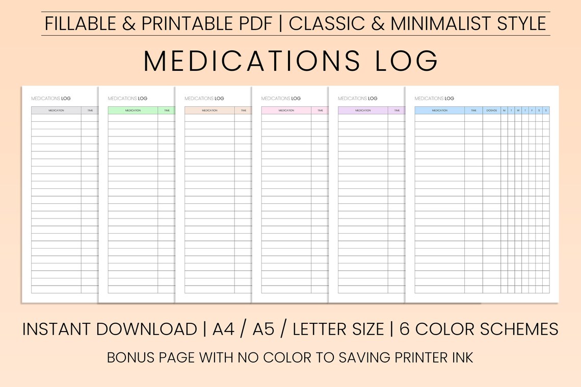 Medication Log, Medicine Log, Medication Tracker, Vitamin Tracker ...