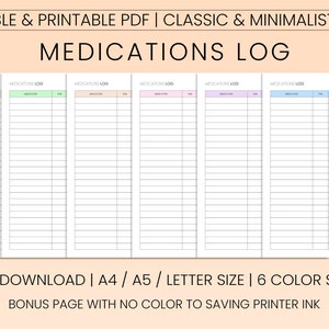 Medication Log, Medicine Log, Medication Tracker, Vitamin Tracker ...
