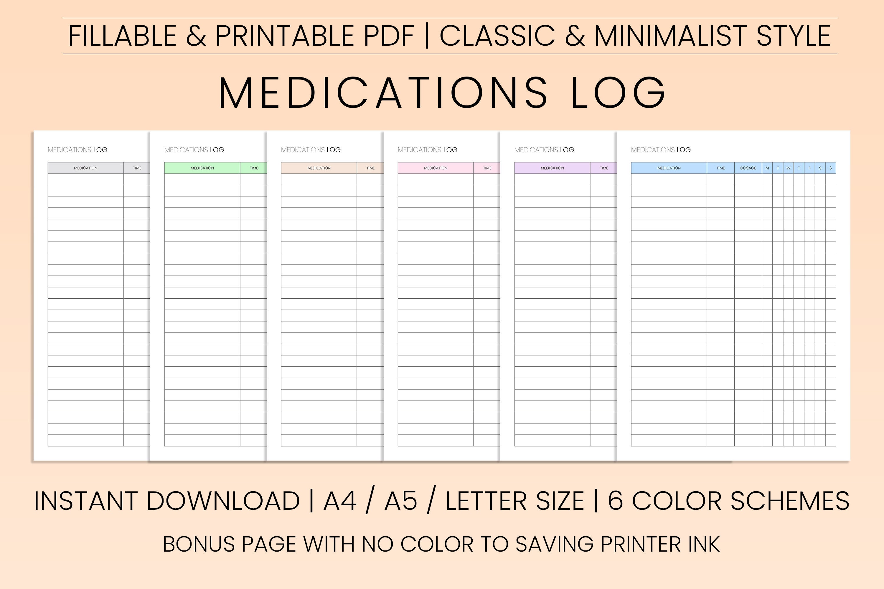 Medication Log, Medicine Log, Medication Tracker, Vitamin Tracker ...