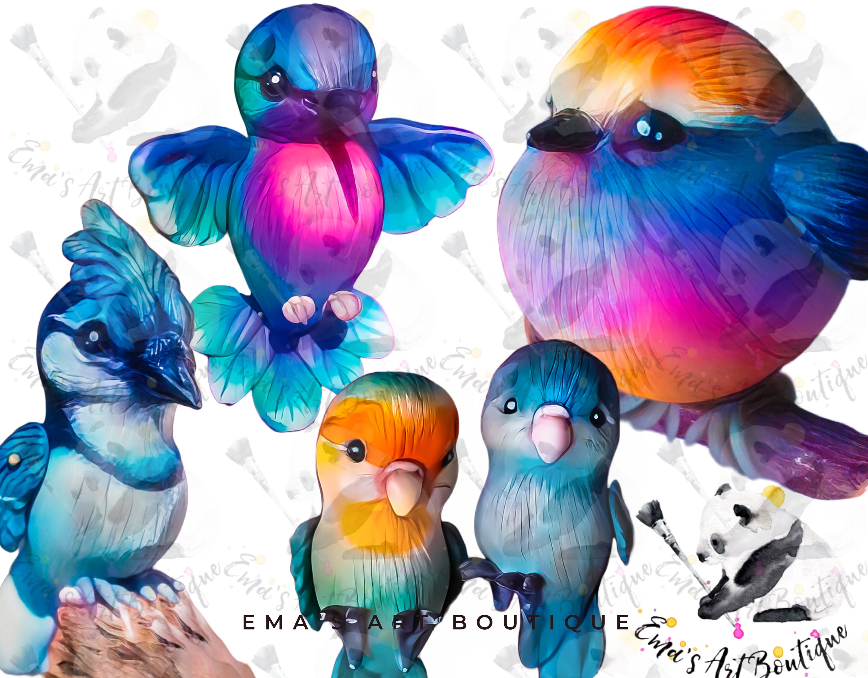 Rainbow Birds Animal Clipart Set PNG JPG File Watercolor Baby Bird ...
