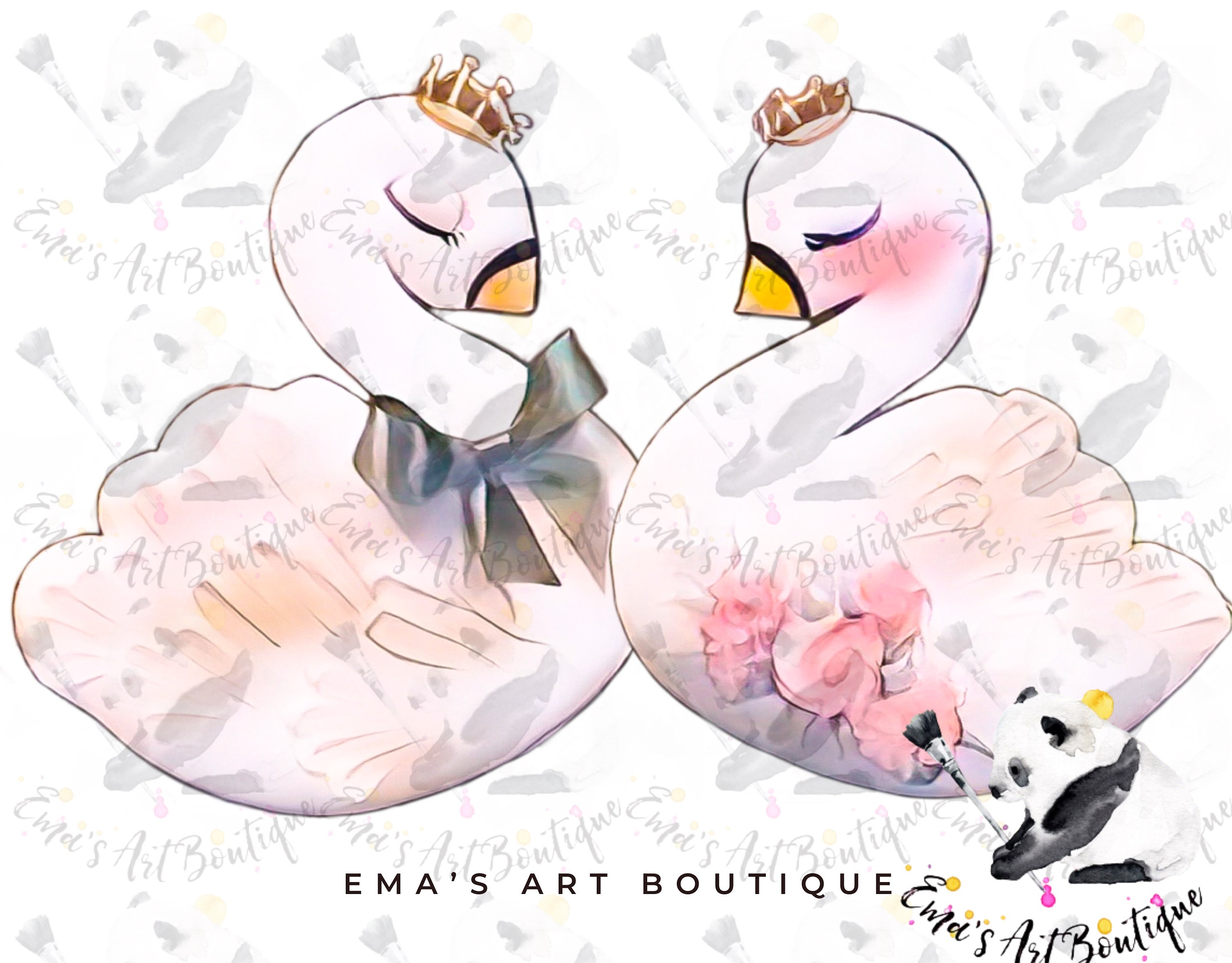Swans Animal Clipart Set PNG JPG File Watercolor Swans With Frame ...
