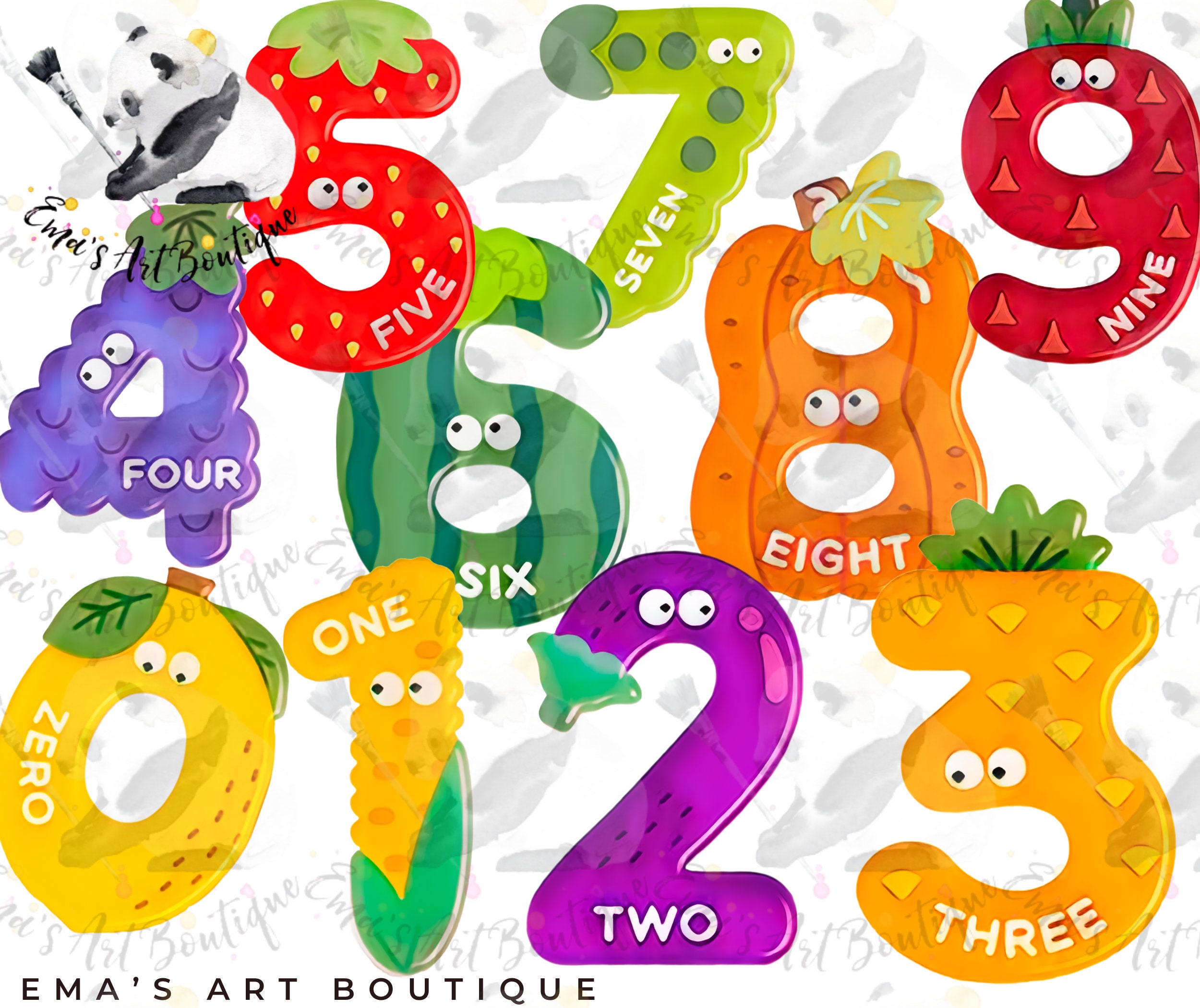 Baby Numbers Fruits and Vegetables PNG JPG File Educational Learning ...