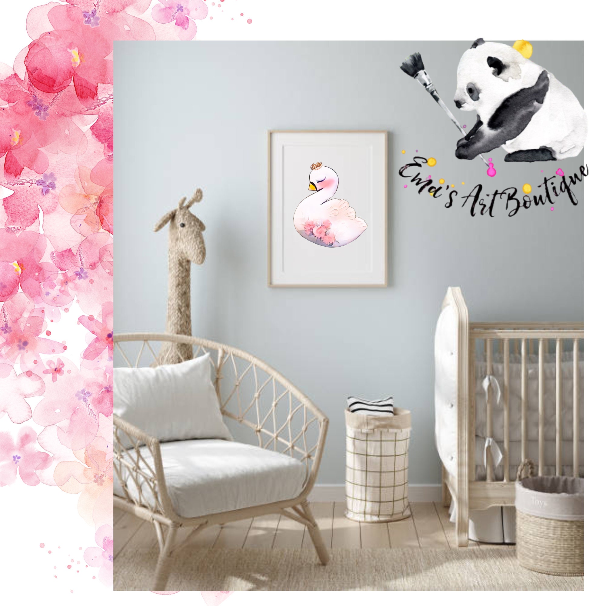 Swans Animal Clipart Set PNG JPG File Watercolor Swans With Frame ...