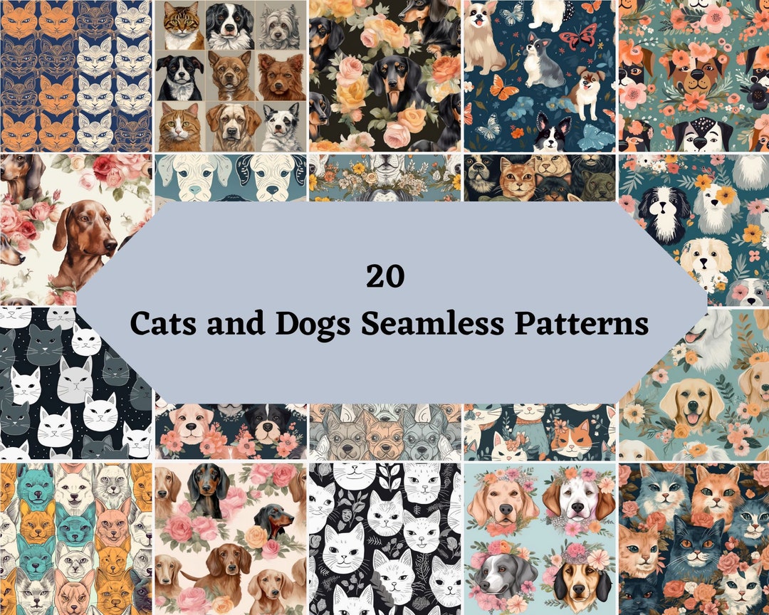 Seamless Patterns Set of 20 Cats and Dogs Journal Paper Printable ...