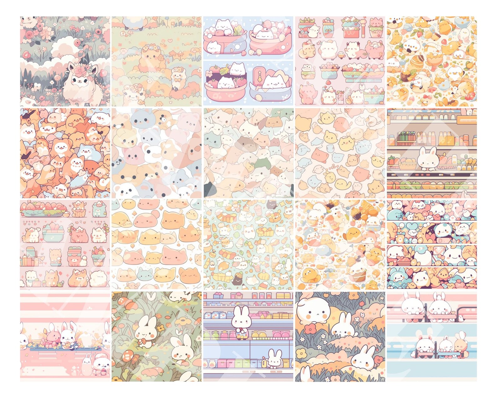Seamless Patterns Set of 20 Perfectly Imperfect Kawaii Creatures ...