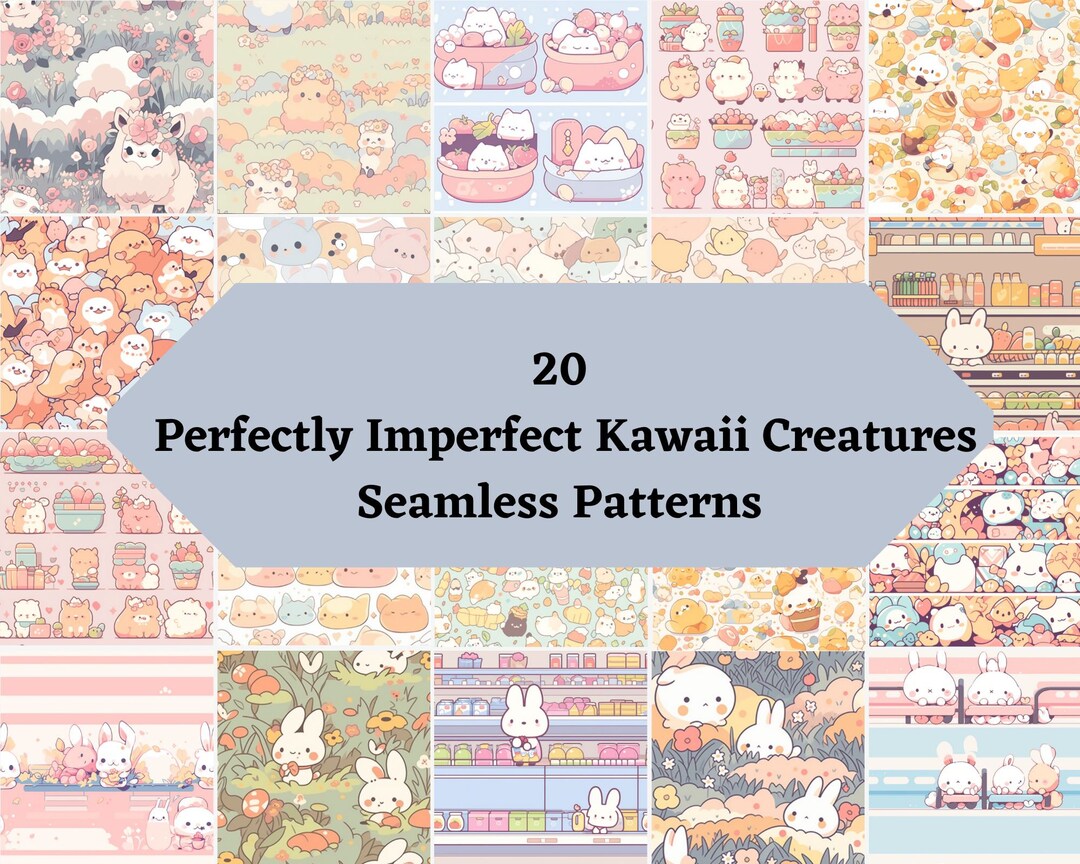 Seamless Patterns Set of 20 Perfectly Imperfect Kawaii Creatures ...