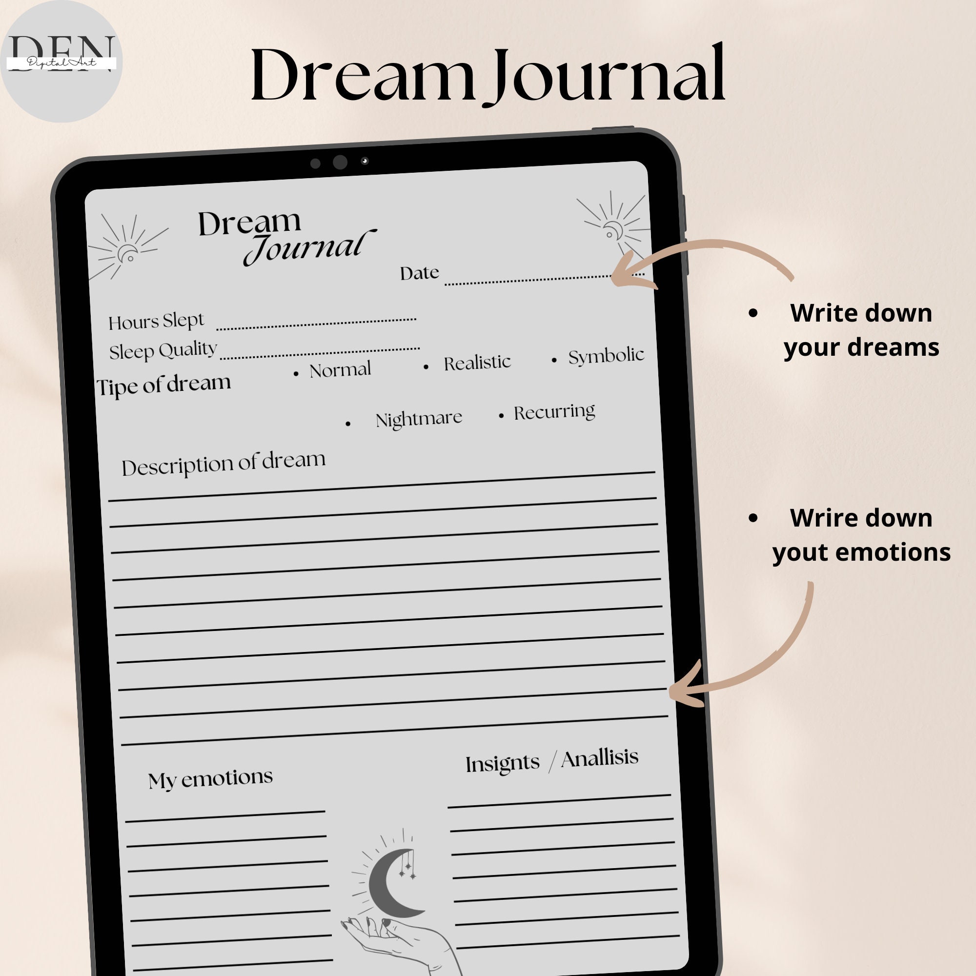 Dream Journal Printable, Daily Dream Tracker, Journey Through Your ...