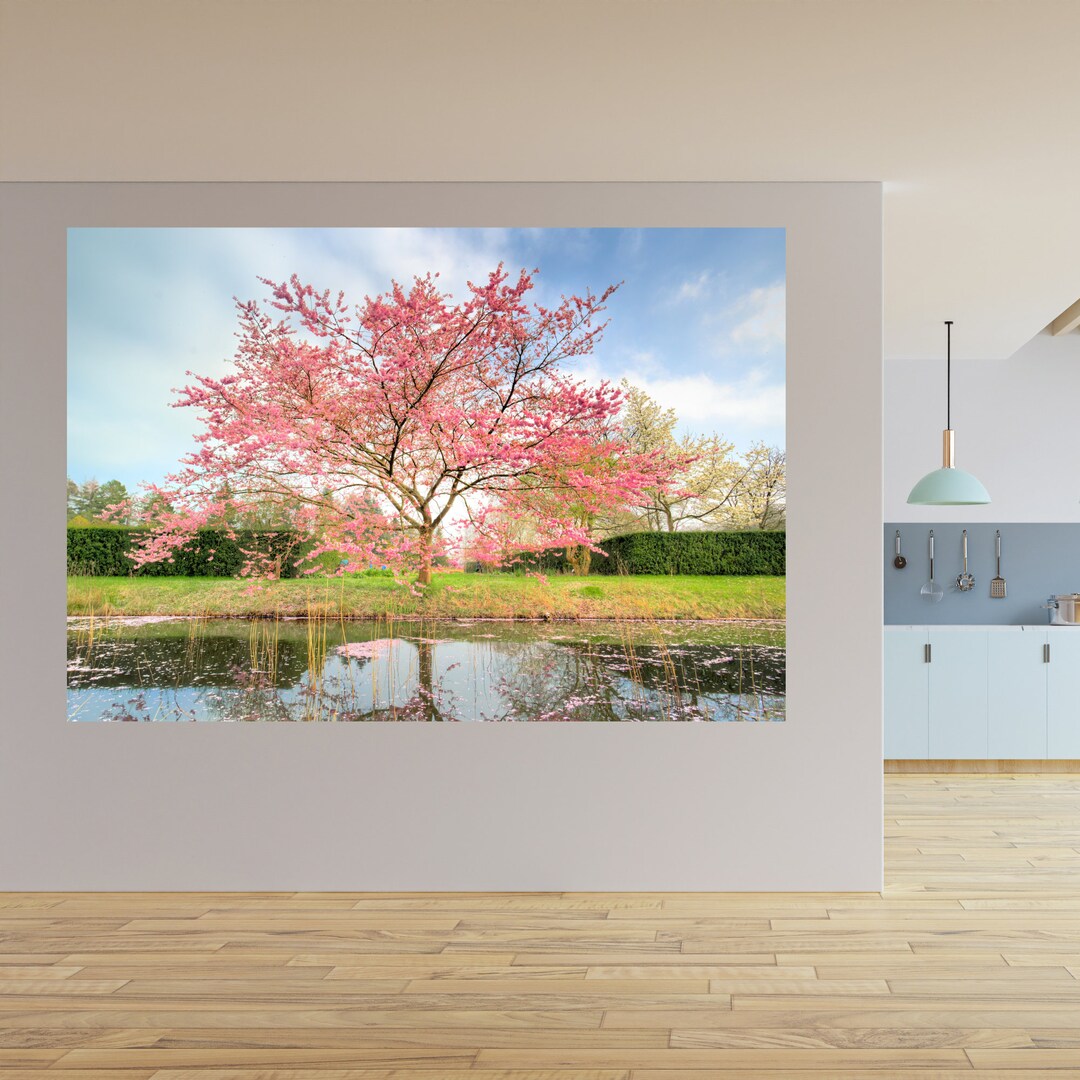 Printable Pink Cherry Blossom Tree, Floral Digital Art Print,botanical ...