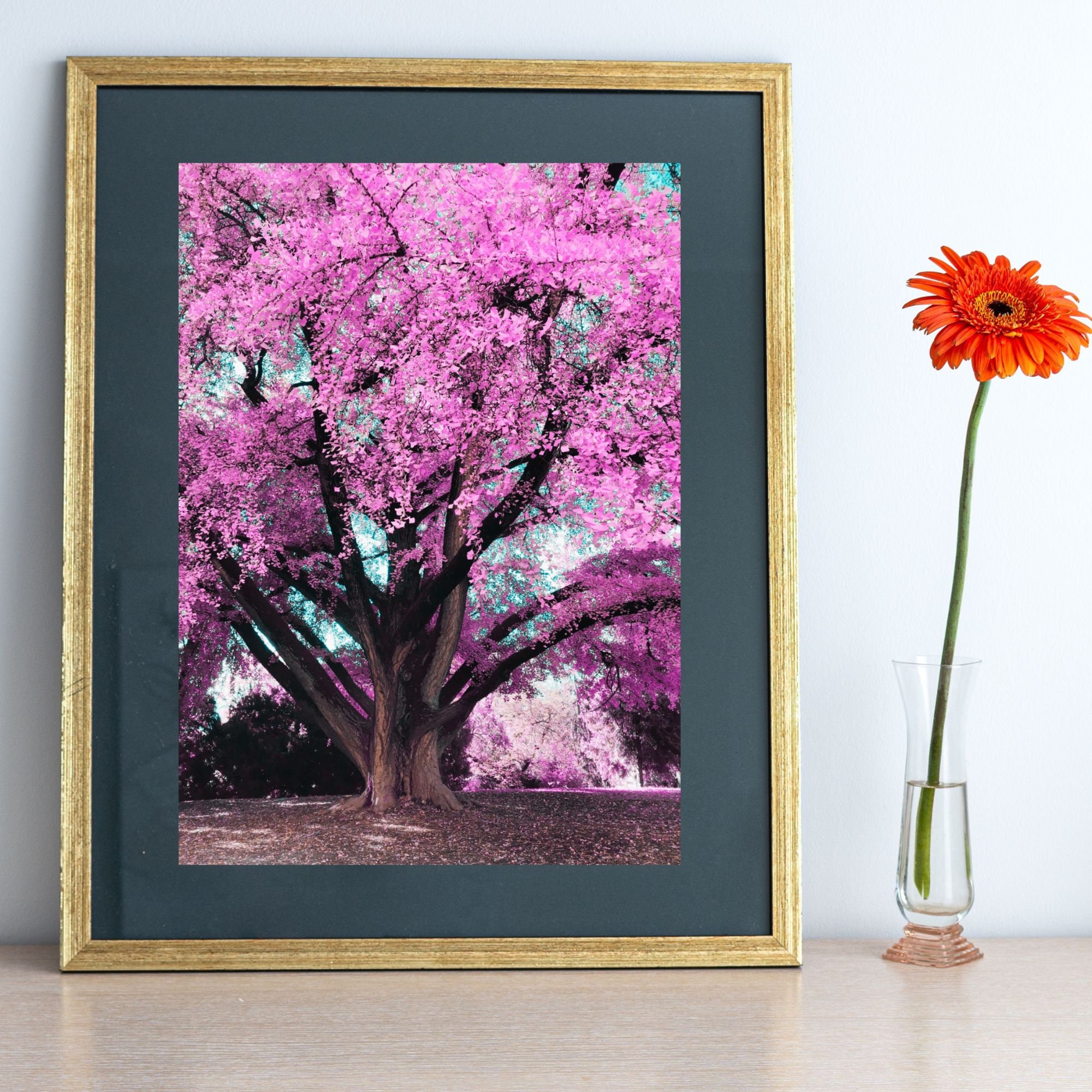 Vintage Pink Tree Photo, Tree Print, Wall Fine Art, Digital Painting ...