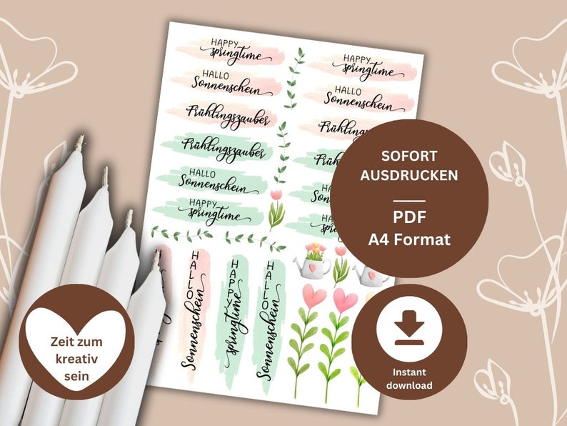 Candle Tattoo Spring PDF Template | Candle Stickers for Spring | DIY ...