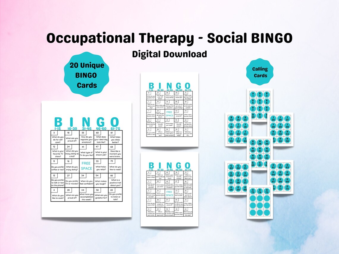 Occupational Therapy Activities, Social BINGO Printable, Group Therapy ...