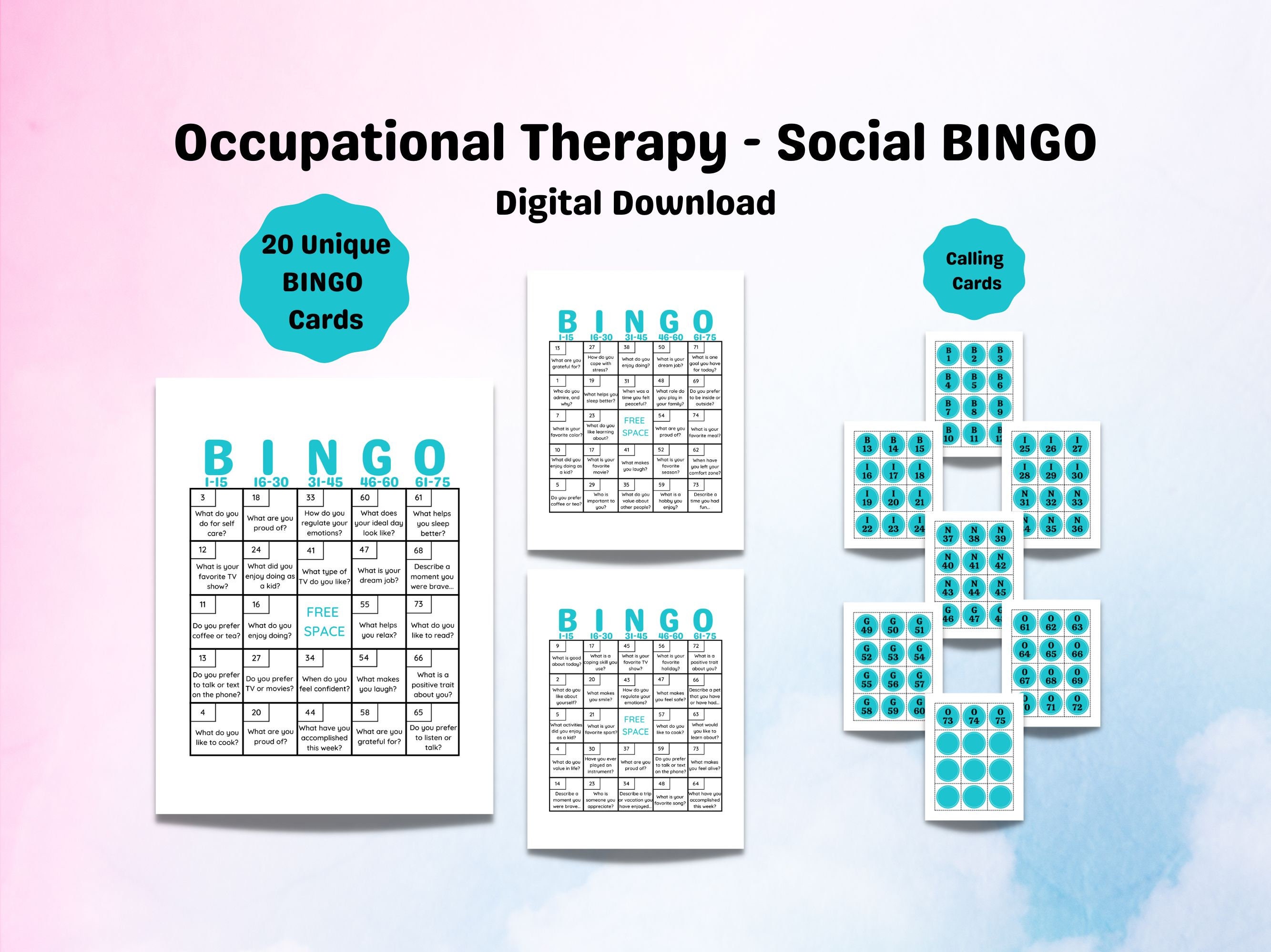 Occupational Therapy Activities, Social BINGO Printable, Group Therapy ...