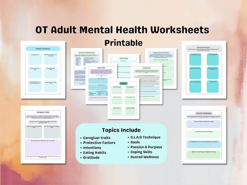 Occupational Therapy Worksheets, OT Mental Health Printable ...