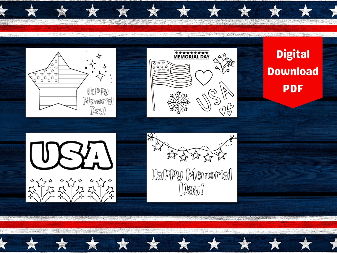 Printable Memorial Day Coloring Pages, Digital Download Memorial Day ...