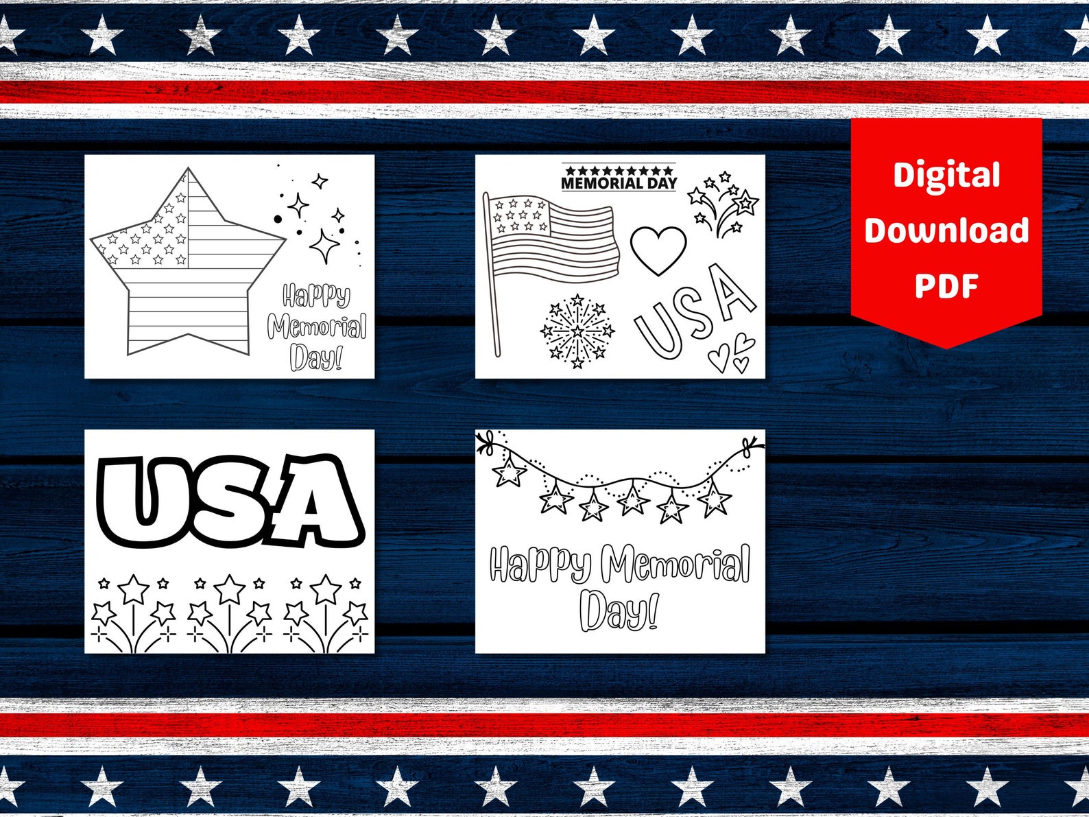 Printable Memorial Day Coloring Pages, Digital Download Memorial Day ...