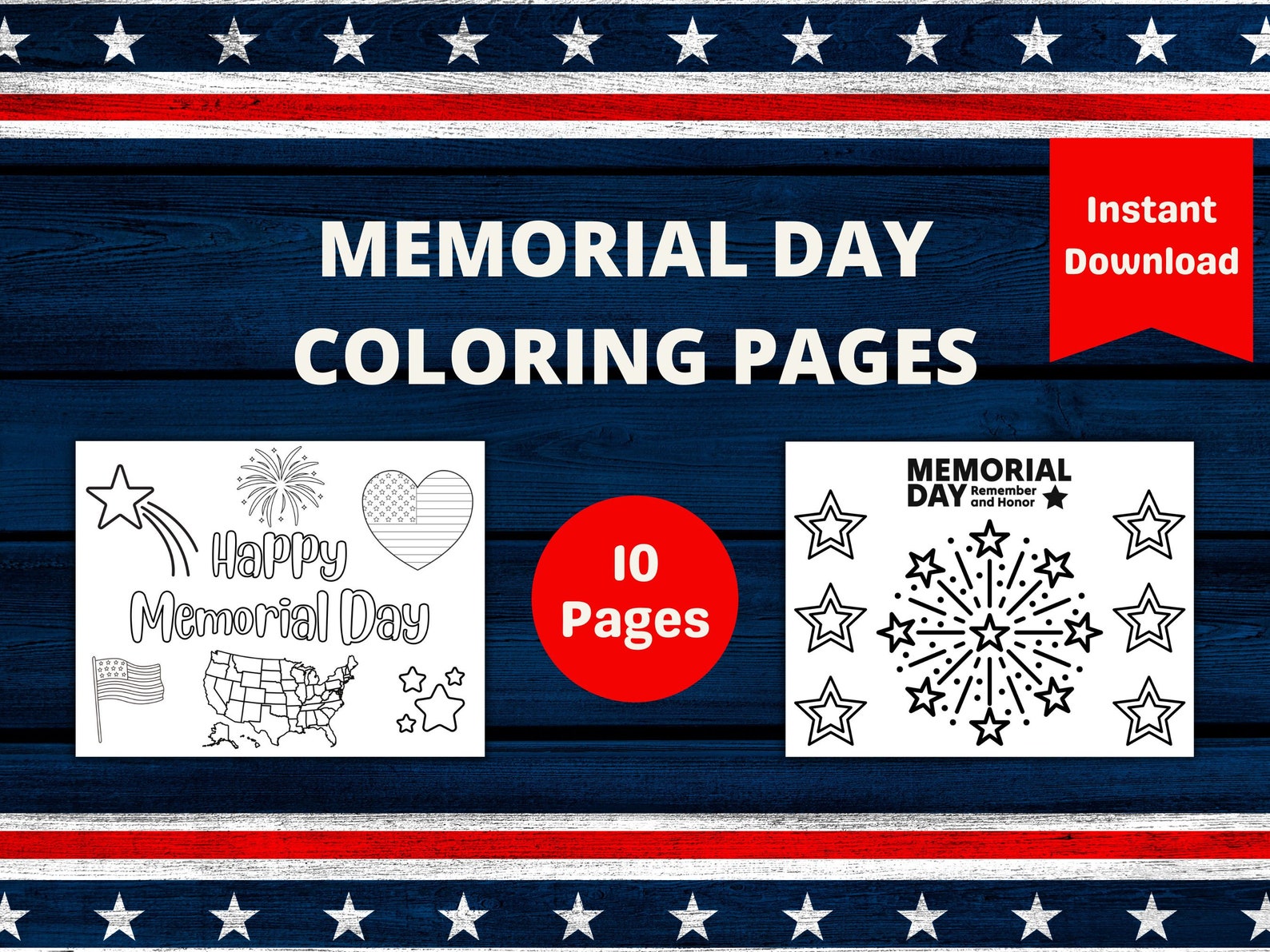 Printable Memorial Day Coloring Pages, Digital Download Memorial Day ...