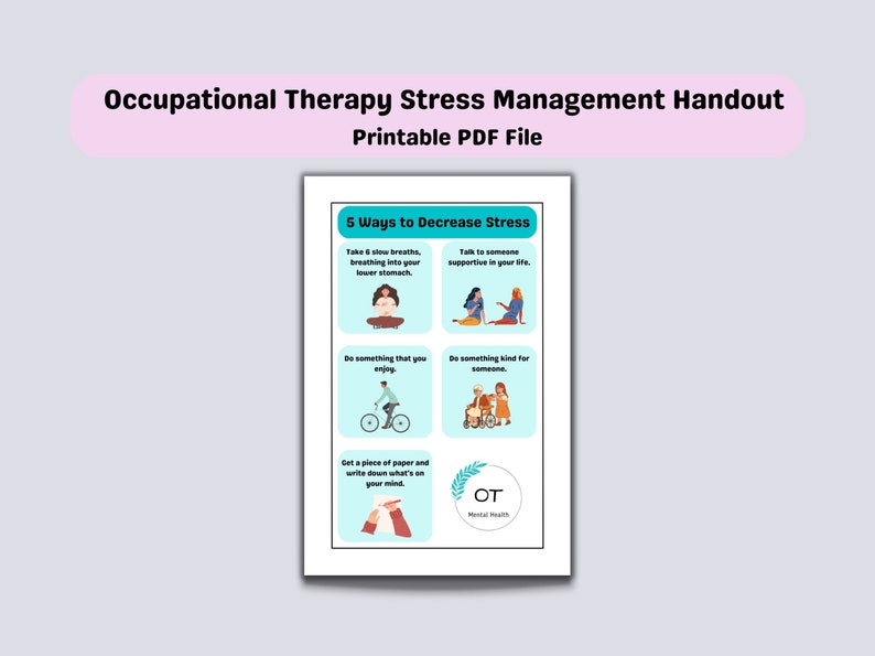 Stress Management Handout | OT Printable | Anxiety Relief Strategies ...
