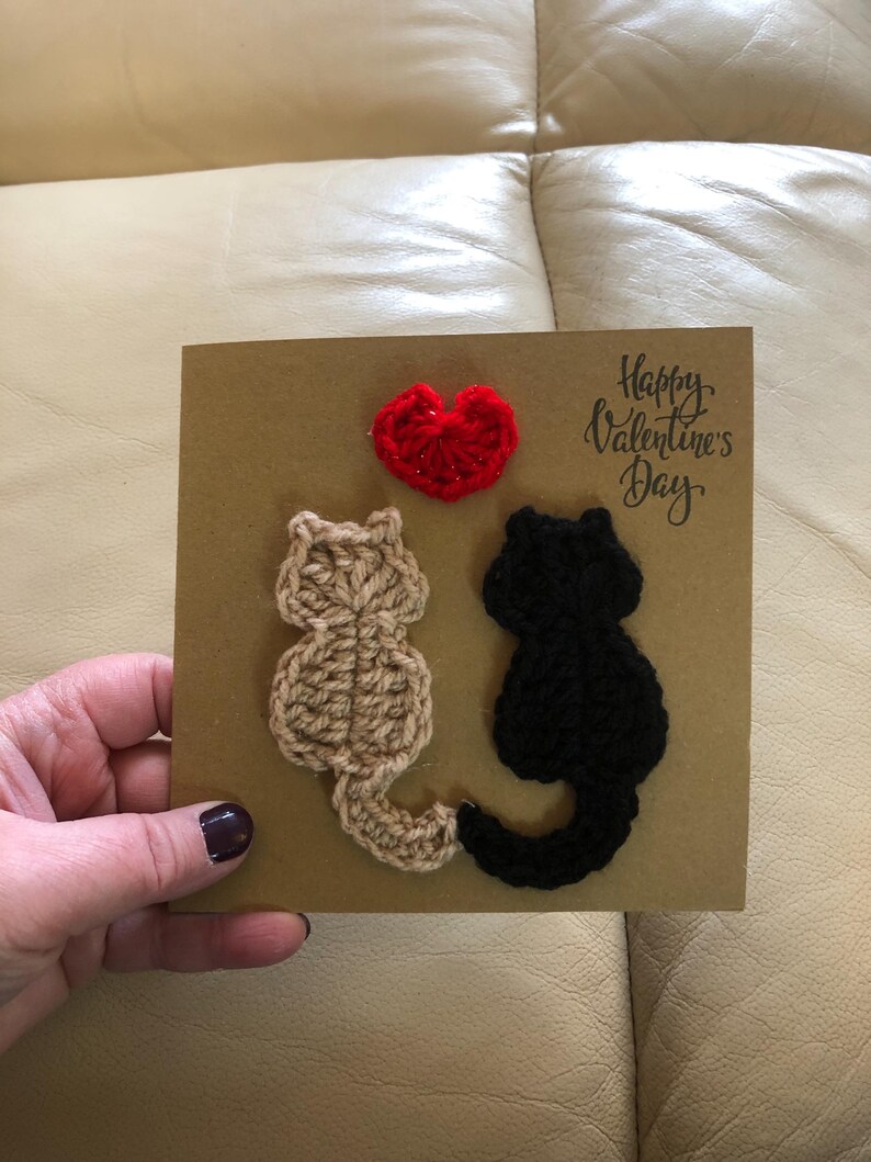 Cat Valentine Handmade Crochet Card - Etsy