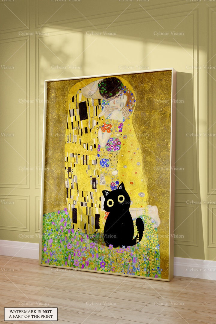 Gustav Klimt Cat Print the Kiss Cat Poster Cat Art Animal - Etsy