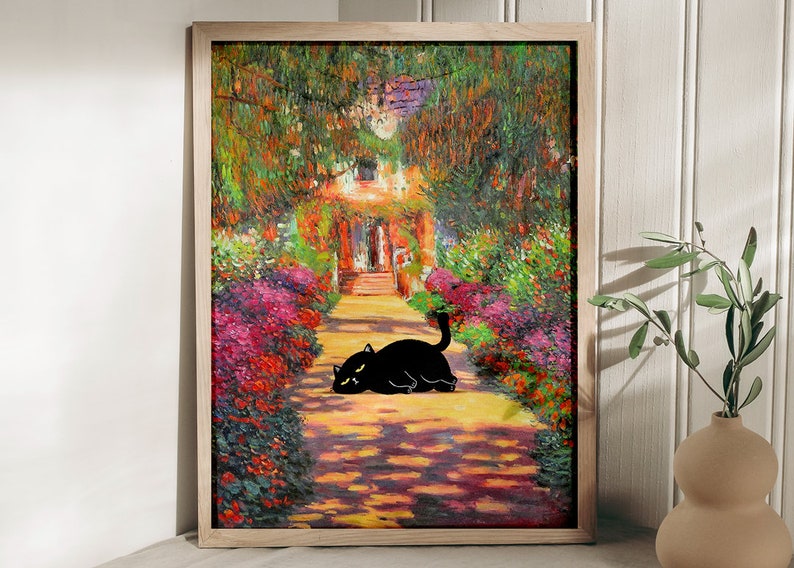Monet Garden Cat Print Claude Monet Cat Poster Cat Art - Etsy