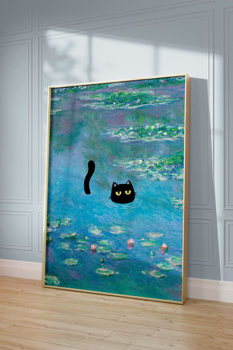 Monet Waterlily Cat Print, Claude Monet Cat Poster, Cat Art, Animal ...