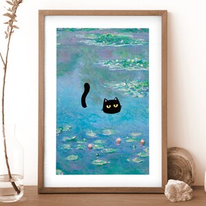 Monet Waterlily Cat Print, Claude Monet Cat Poster, Cat Art, Animal ...