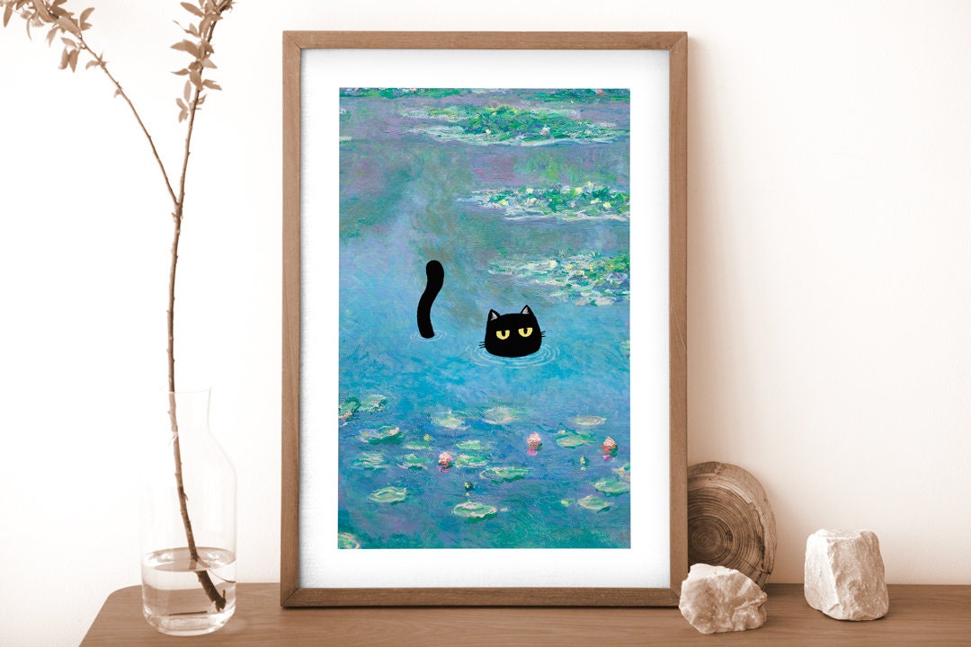 Monet Waterlily Cat Print, Claude Monet Cat Poster, Cat Art, Animal ...