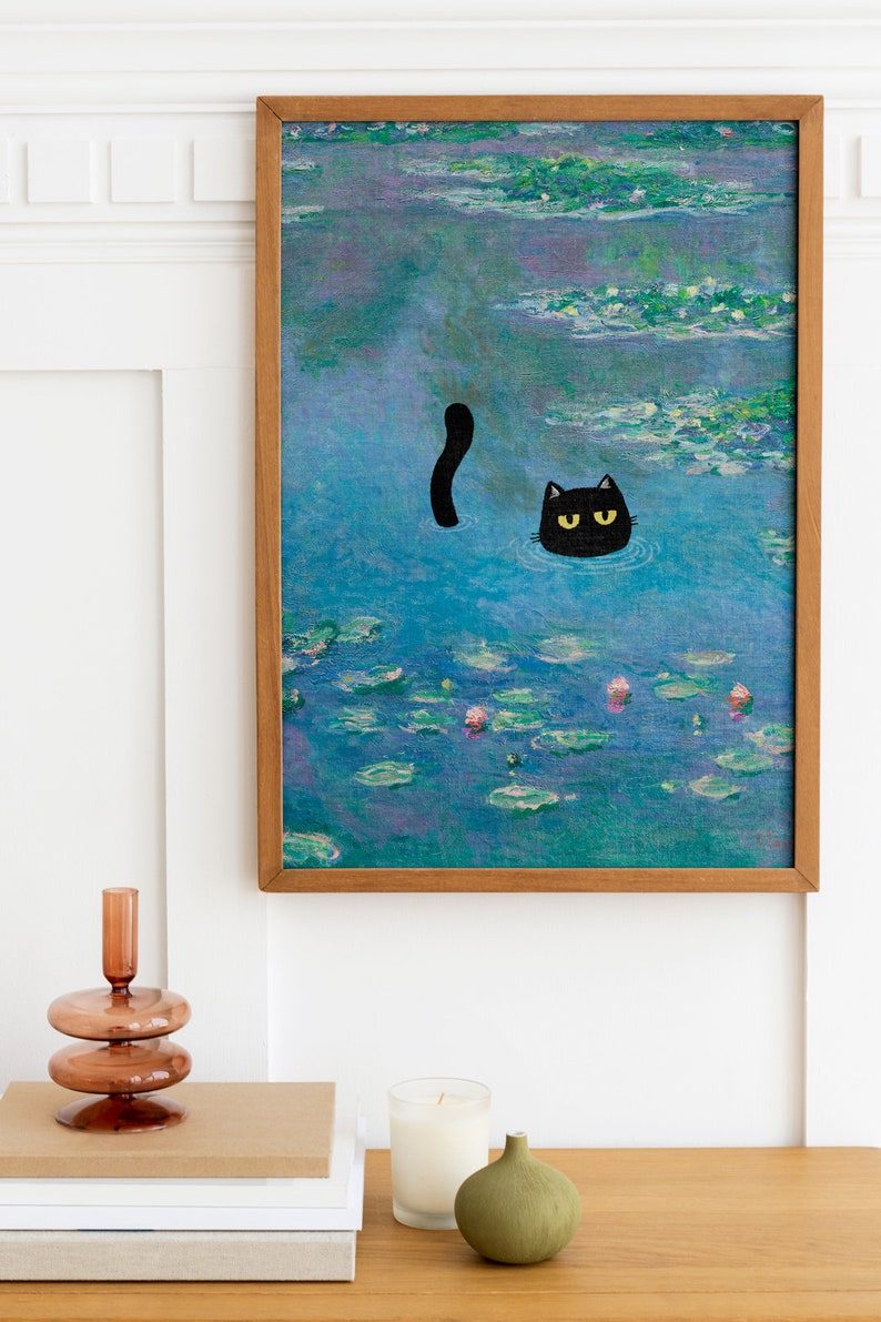 Monet Waterlily Cat Print Claude Monet Cat Poster Cat Art - Etsy