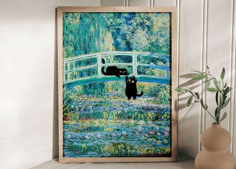 Bridge Over a Pond of Waterlilies Cat Print, Claude Monet Cat Poster ...
