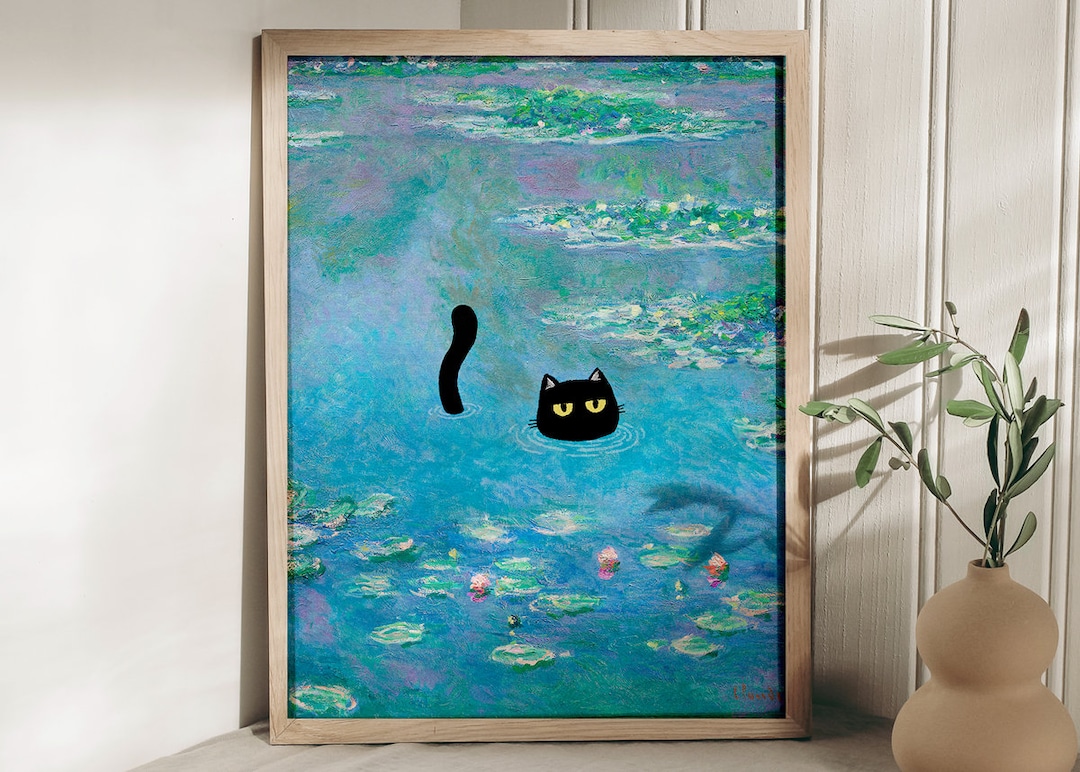 Monet Waterlily Cat Print, Claude Monet Cat Poster, Cat Art, Animal ...