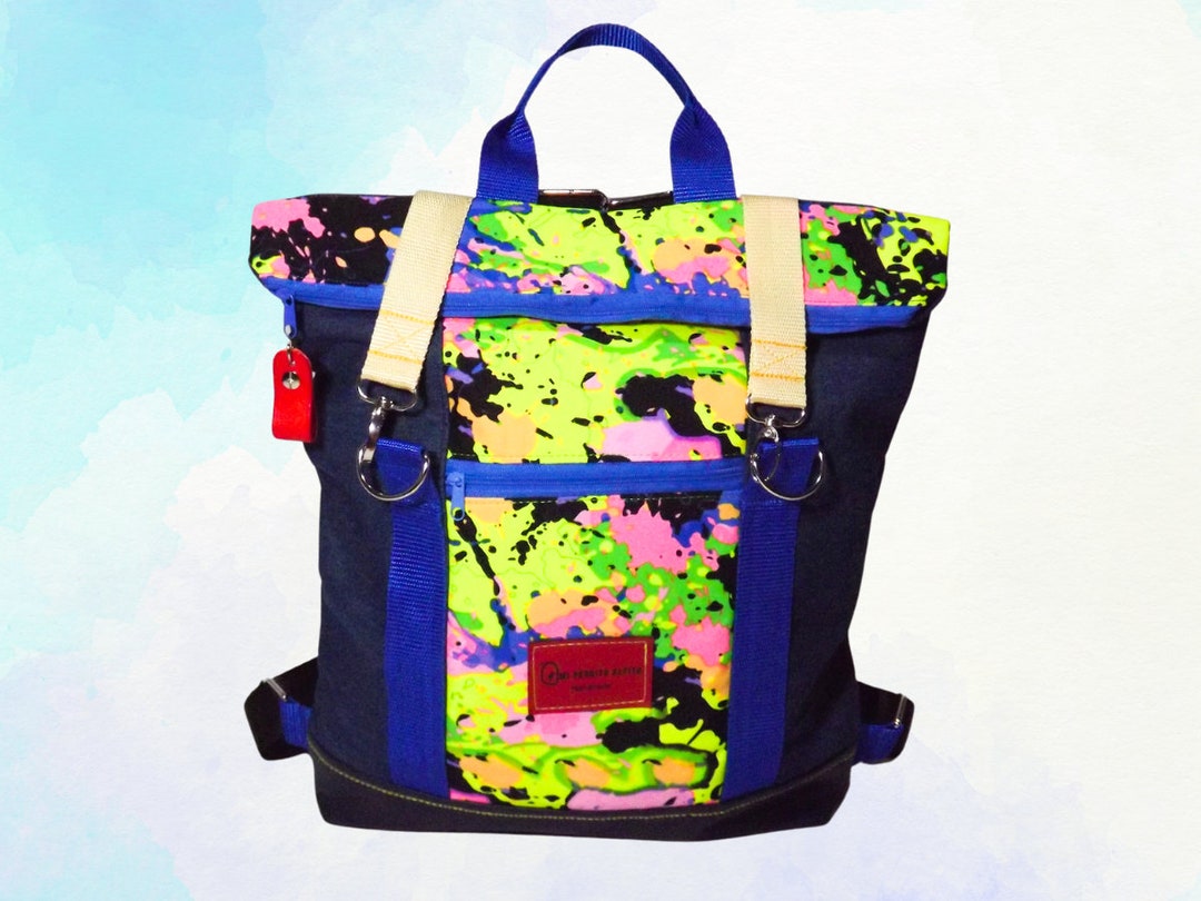 Crazy Colour Roll Top Backpack, Fold Over Travel Bag, Handmade Backpack ...