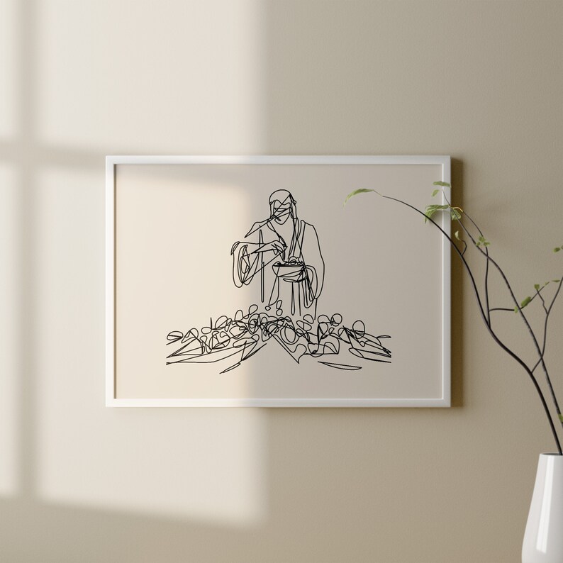 Jesús alimenta el paisaje 5000, IMPRESIÓN DIGITAL cristiana de una ...
