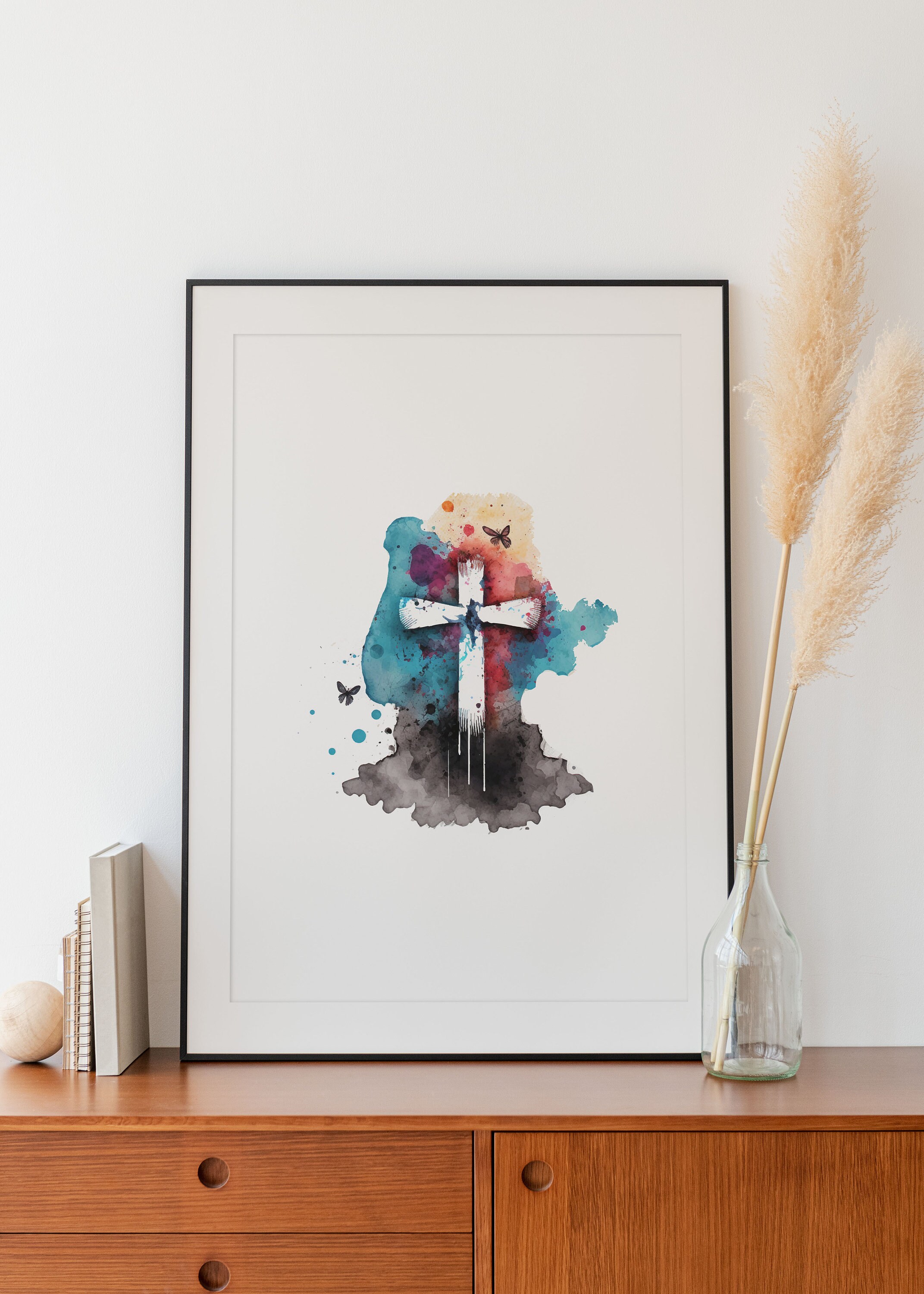 Christian Cross Wall Art Watercolor Print Cross Symbol Home - Etsy