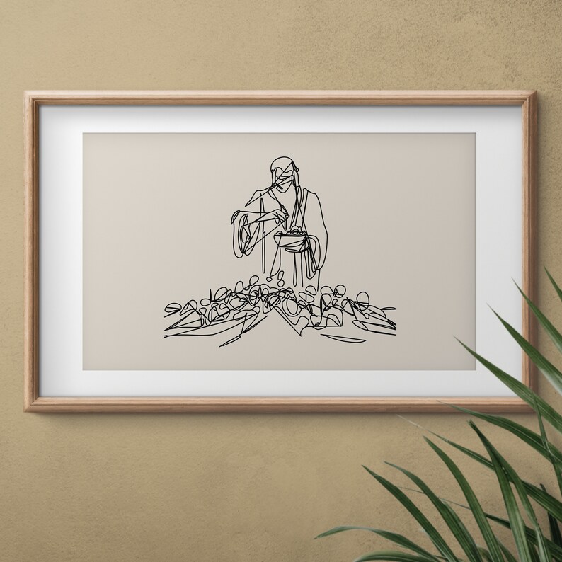 Jesús alimenta el paisaje 5000, IMPRESIÓN DIGITAL cristiana de una ...