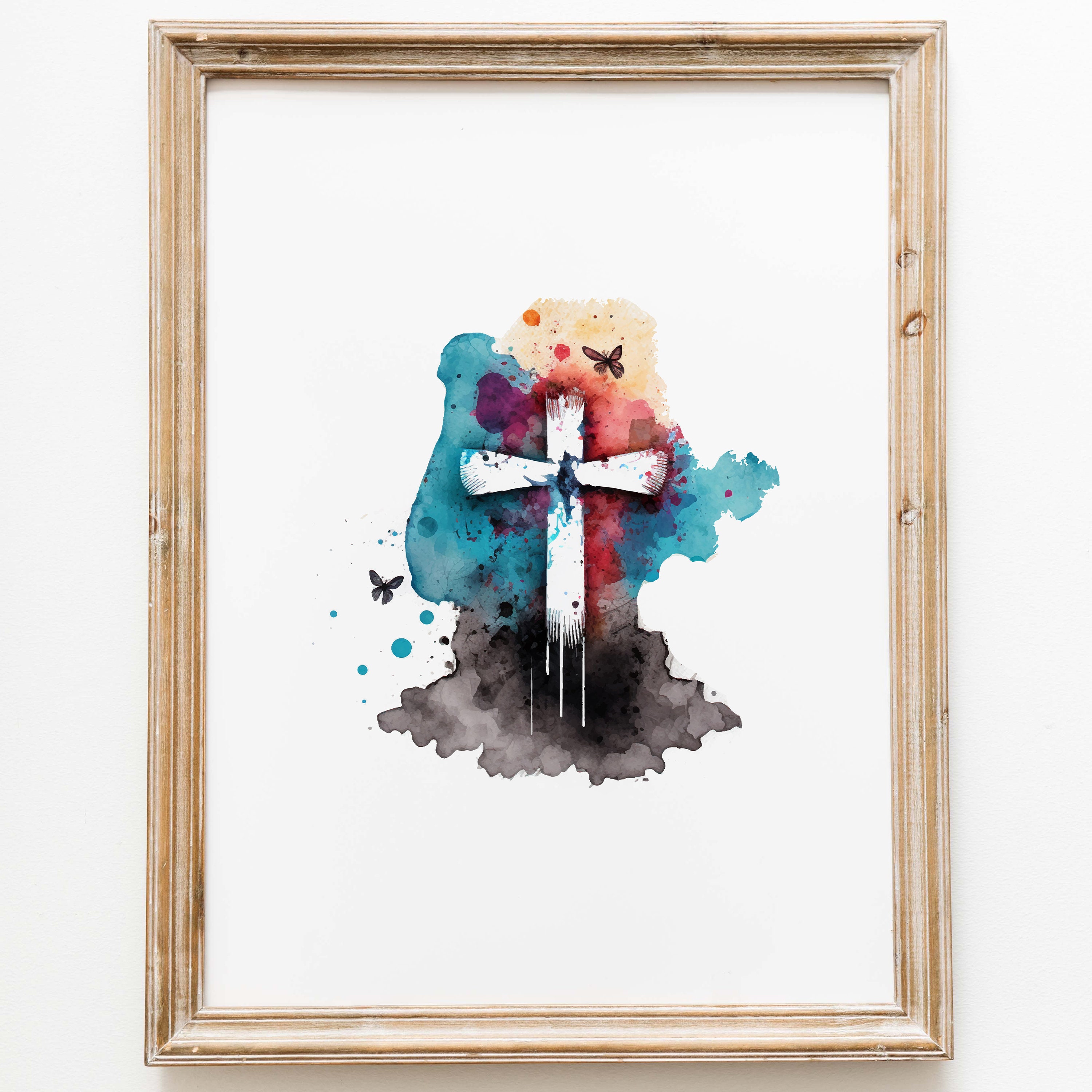 Christian Cross Wall Art Watercolor Print Cross Symbol Home - Etsy