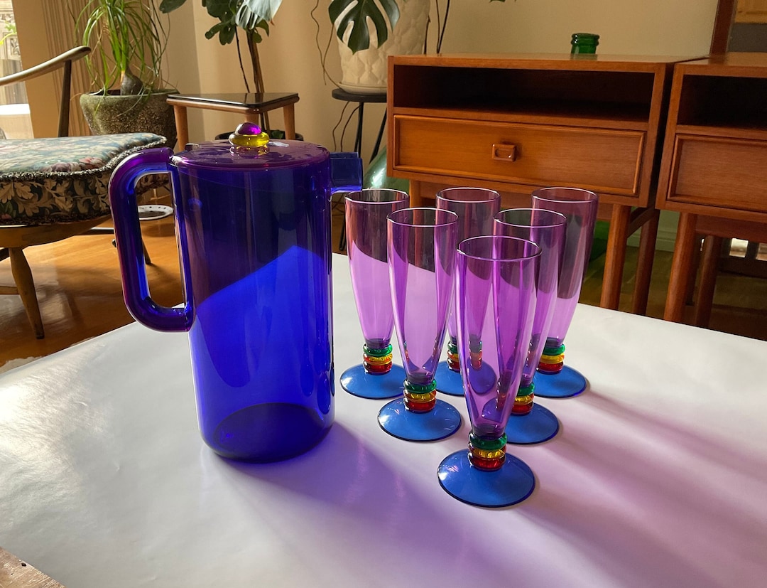 1990s Memphis Inspired Acrylic Water/ Juice Jug Pitcher Set With 6 X ...