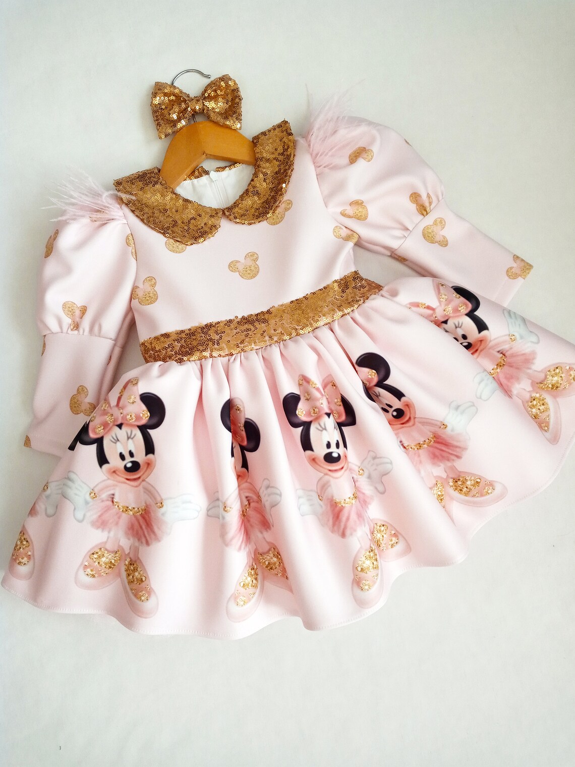 Pink Minnie Mouse Detailed Girl Dress - Etsy