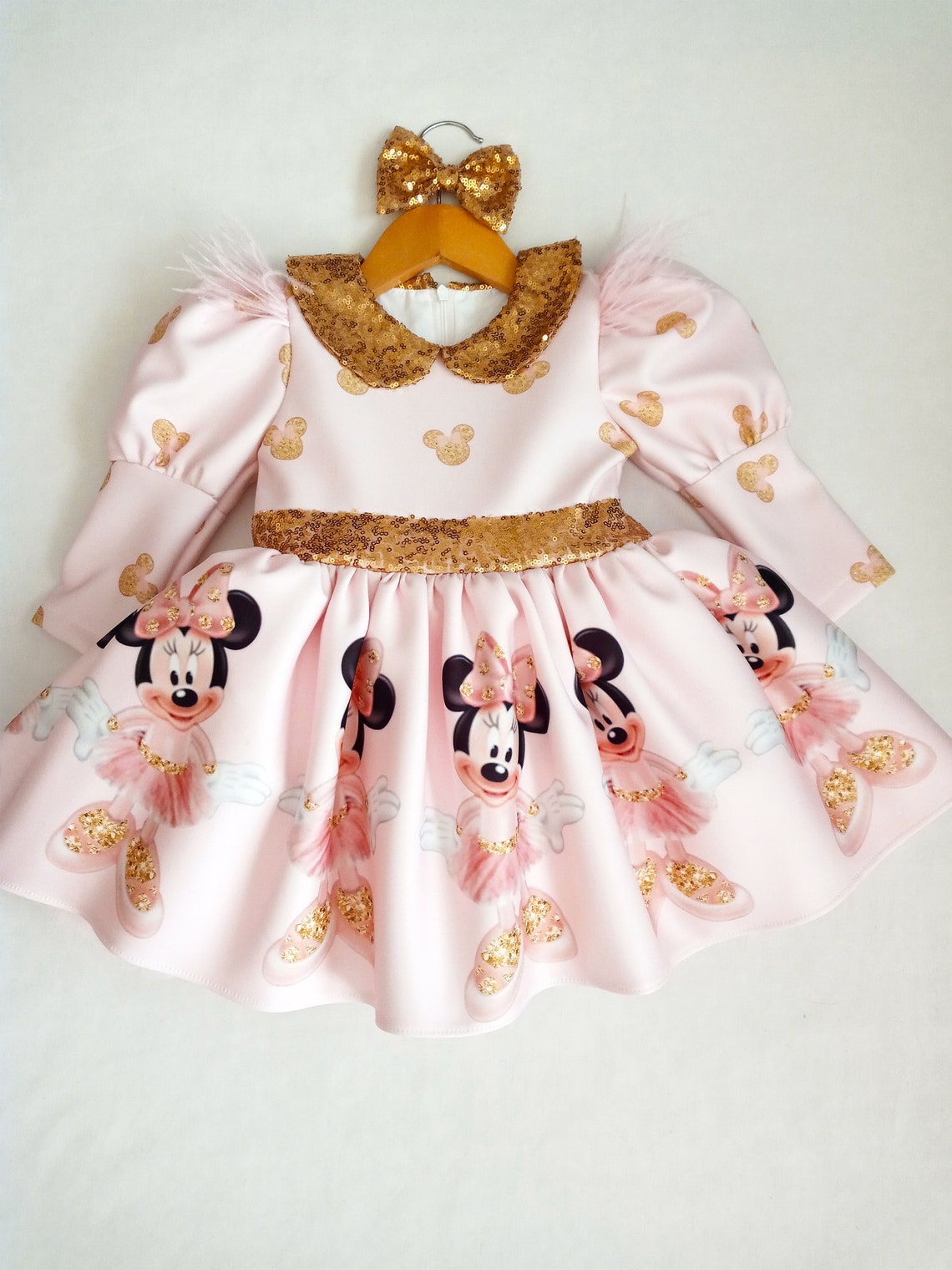 Pink Minnie Mouse Detailed Girl Dress - Etsy
