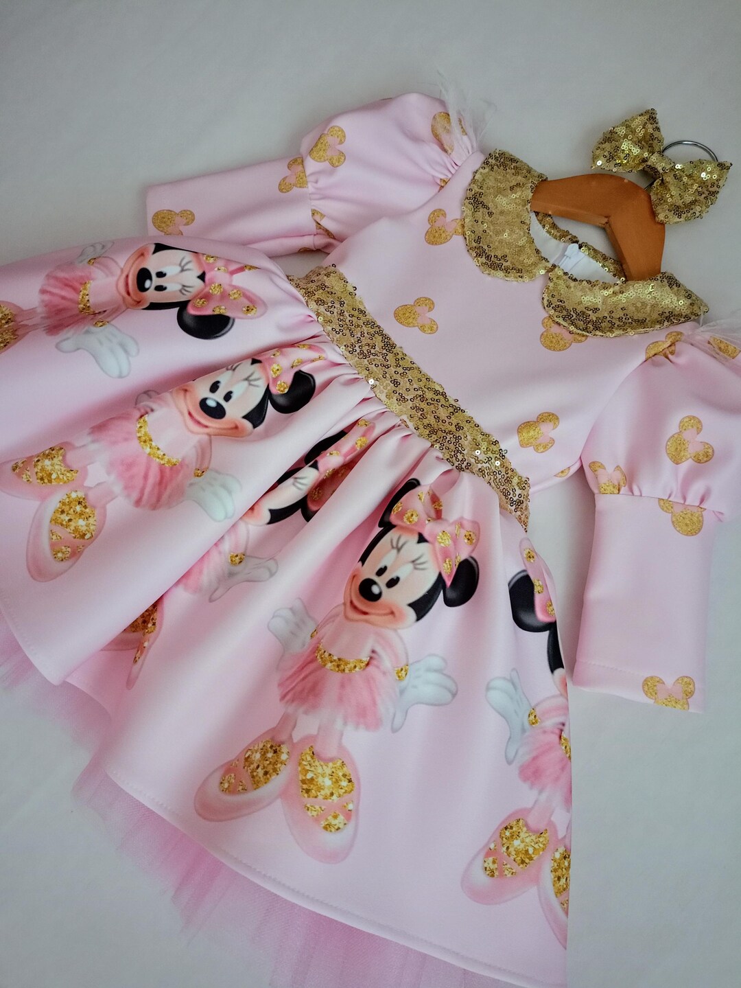 Pink Minnie Mouse Detailed Girl Dress - Etsy