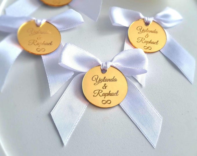 Gold Acrylic Mirror Tag, Name Tags With Bows, Thank You Label, Save the ...
