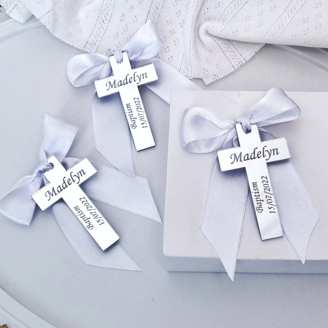 Baptism Favor Tag, Gold Rectangle Name Tag, Cross Baptism Tags, Gold ...