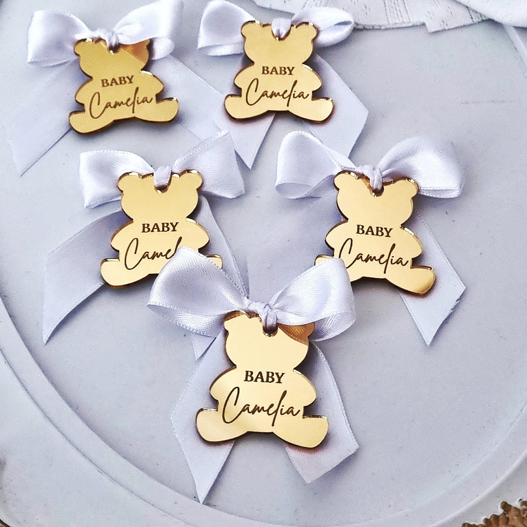 Personalized Acrylic Teddy Bear Tag: Baby Shower Favor - Etsy UK