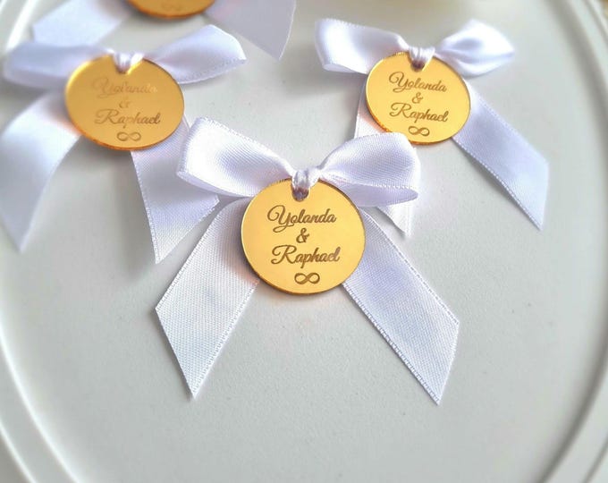 Gold Acrylic Mirror Tag, Name Tags With Bows, Thank You Label, Save the ...