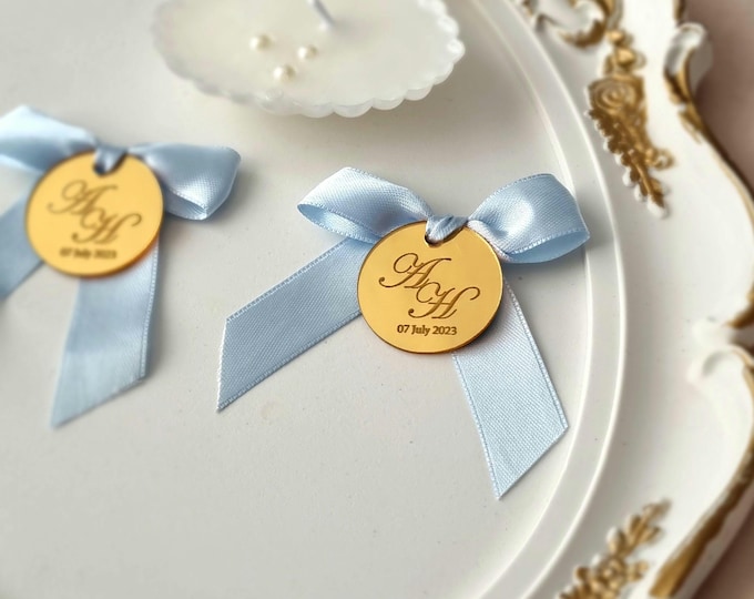 Gold Acrylic Mirror Tag, Name Tags With Bows, Thank You Label, Save the ...