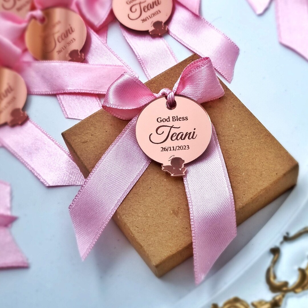 Angel Rose Acrylic Mirror Tag, Custom Christening Tags, Custom Name Tag ...