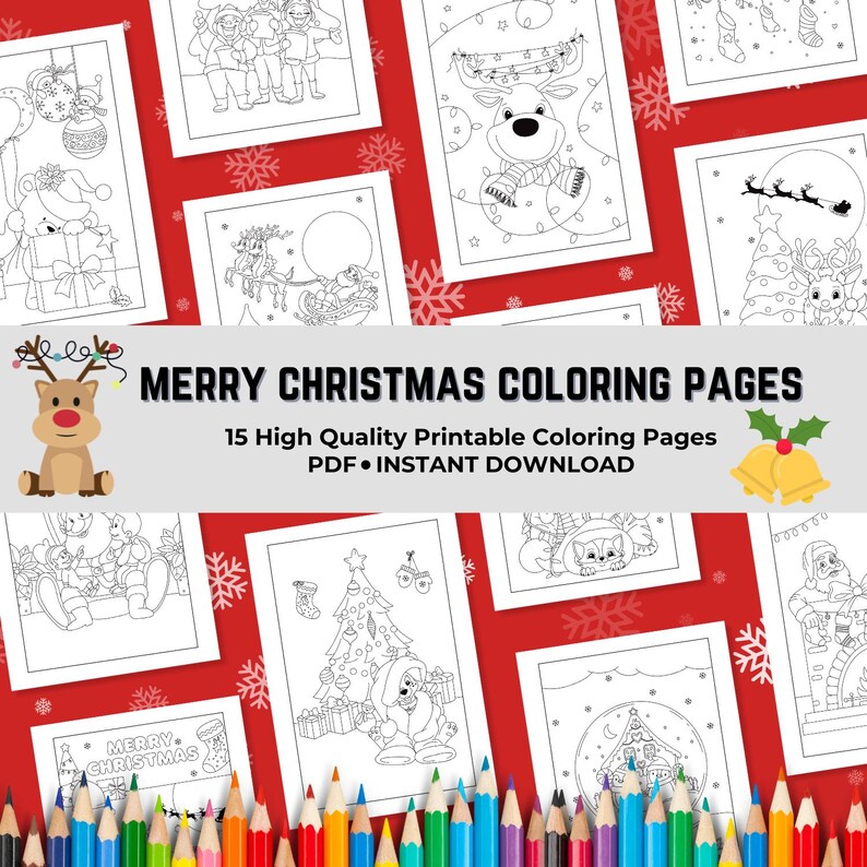 15 Christmas Coloring Pages for Kids - Christmas Coloring Book - Santa ...