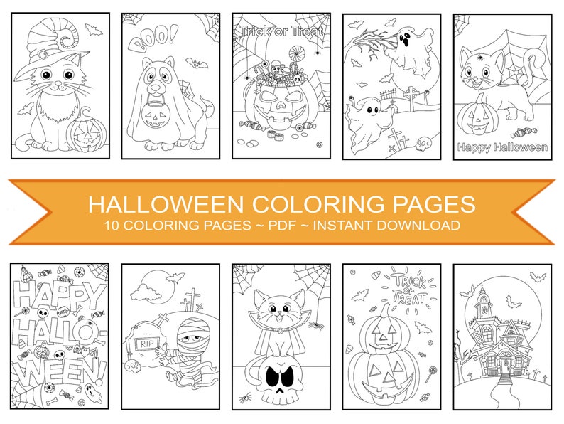 10 Printable Halloween Coloring Book Pages for Children Cute and Spooky ...