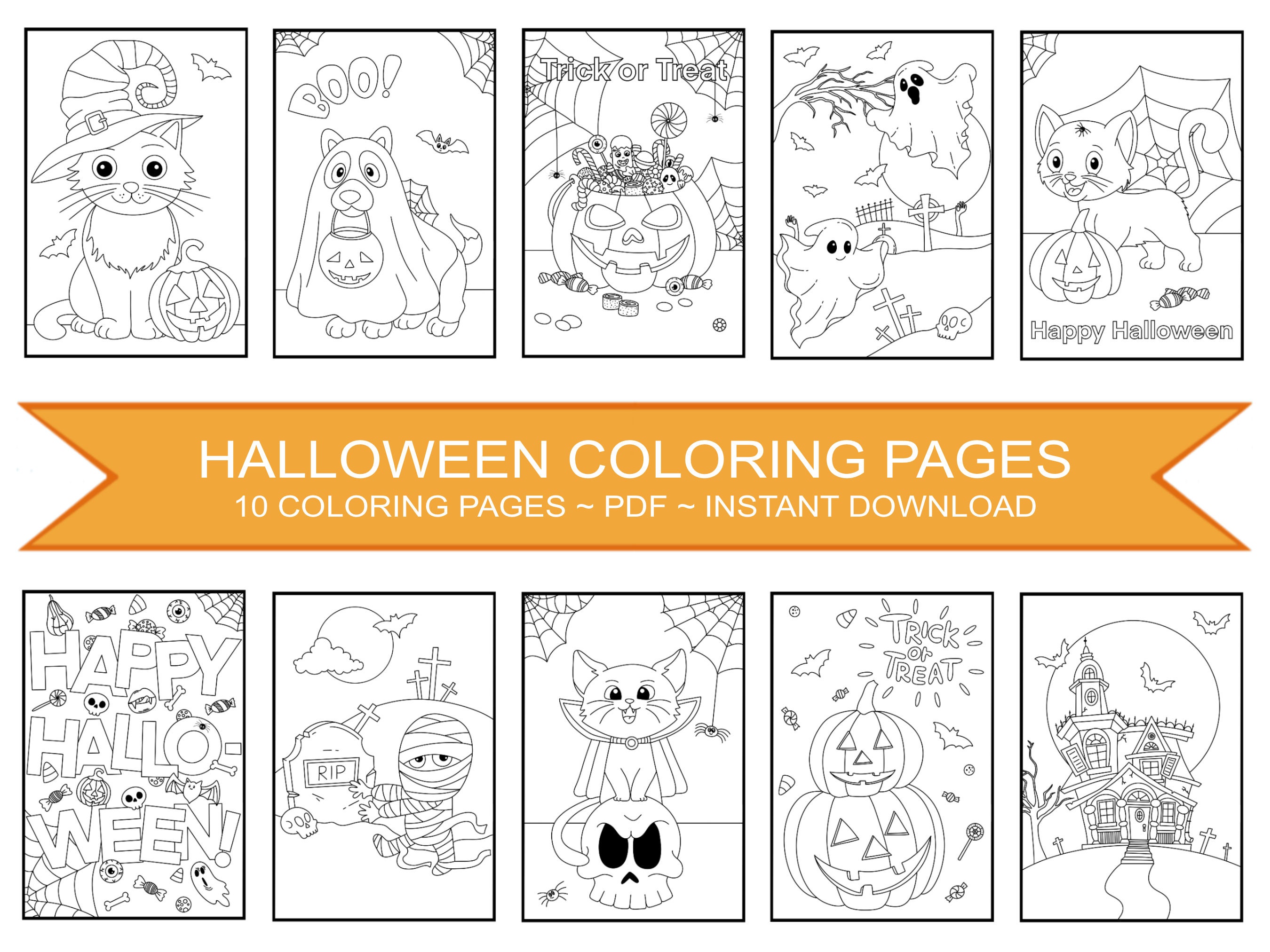 10 Printable Halloween Coloring Book Pages for Children - Cute and ...