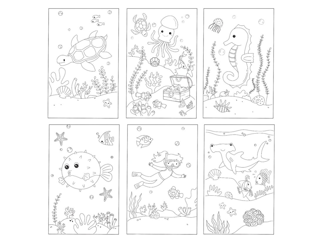 Sea Animal Coloring Book Pages for Kids Ocean Creature Coloring Book ...